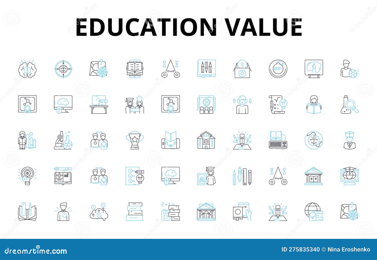 Education Value Linear Icons Set. Knowledge, Learning, Skills ...