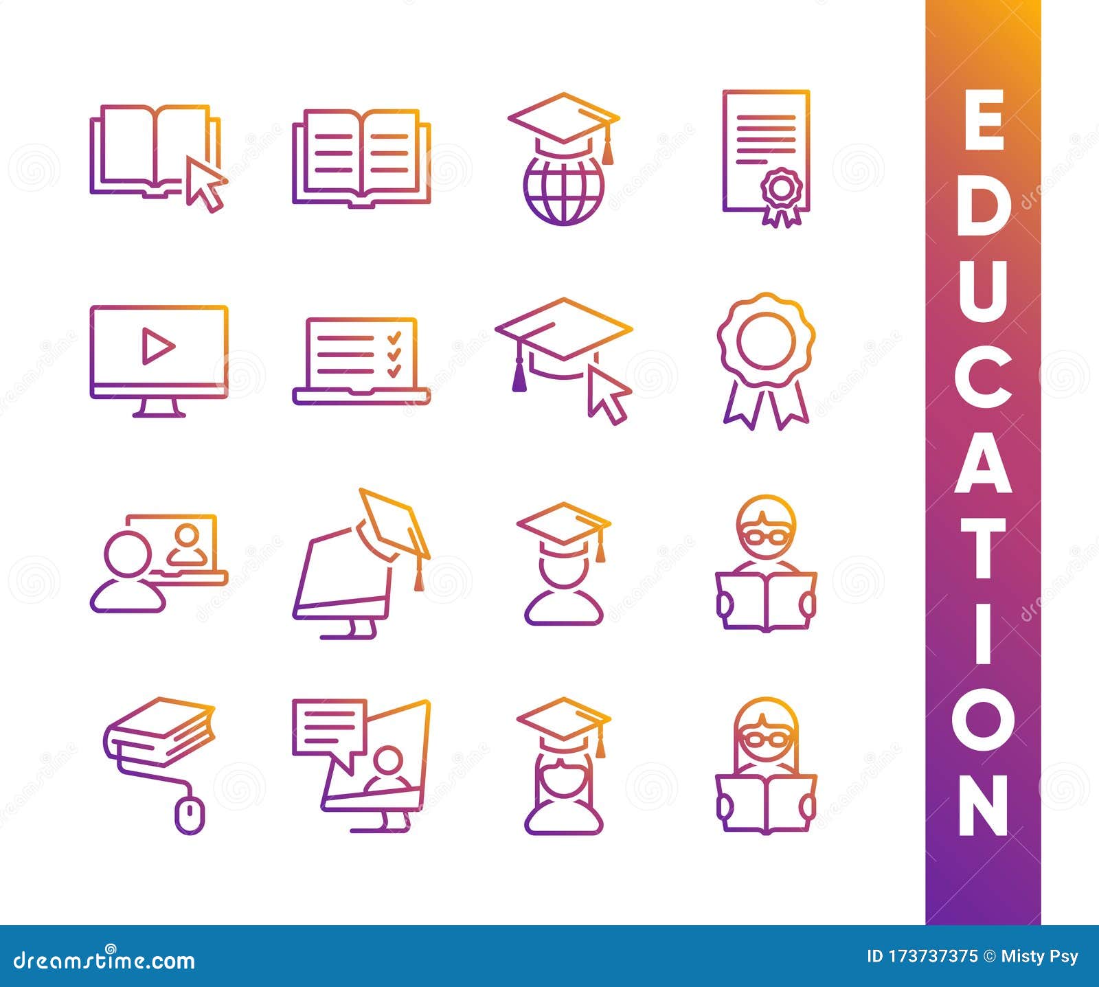 Education Vector Icons Collection for Online Education, E-learning ...