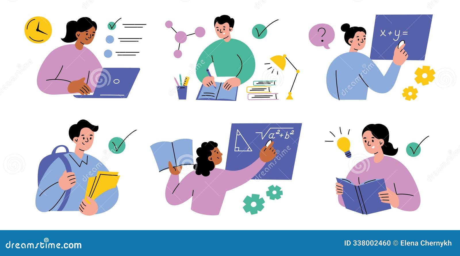 Education Vector Illustration Set with Students Studying, Reading ...