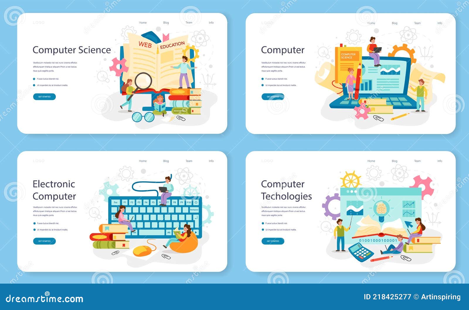 It Education Web Banner or Landing Page Set. Student Write Software ...