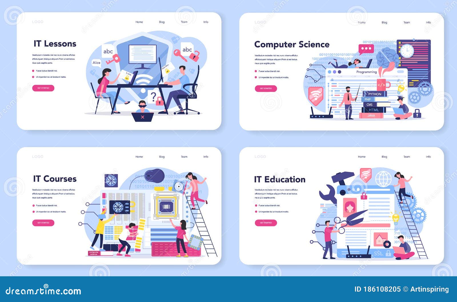 It Education Web Banner or Landing Page Set. Student Write Software ...