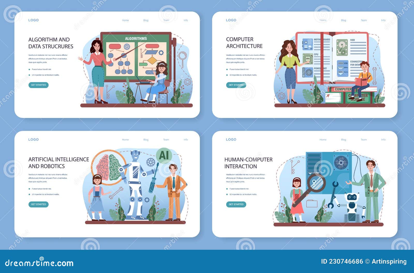 It Education Web Banner or Landing Page Set. Students Learning Stock ...