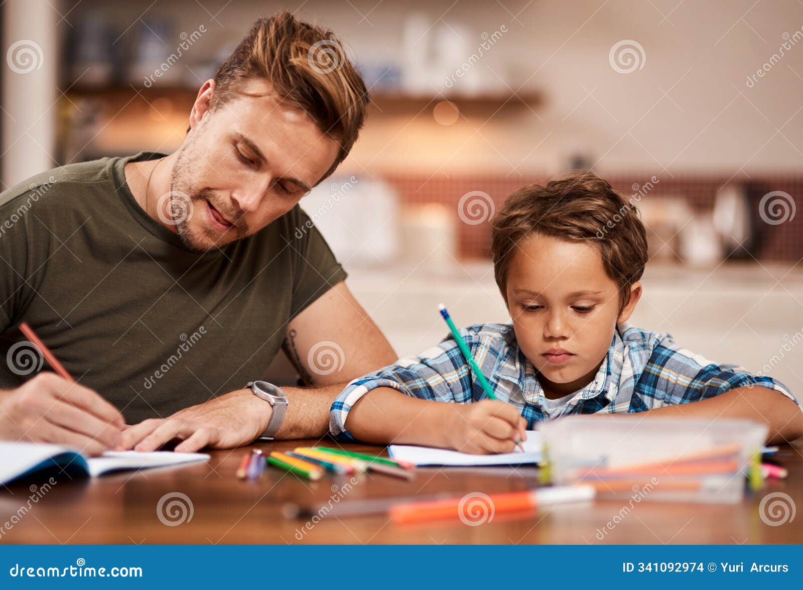 Education, Writing and Dad with Child for Knowledge, Learning and ...