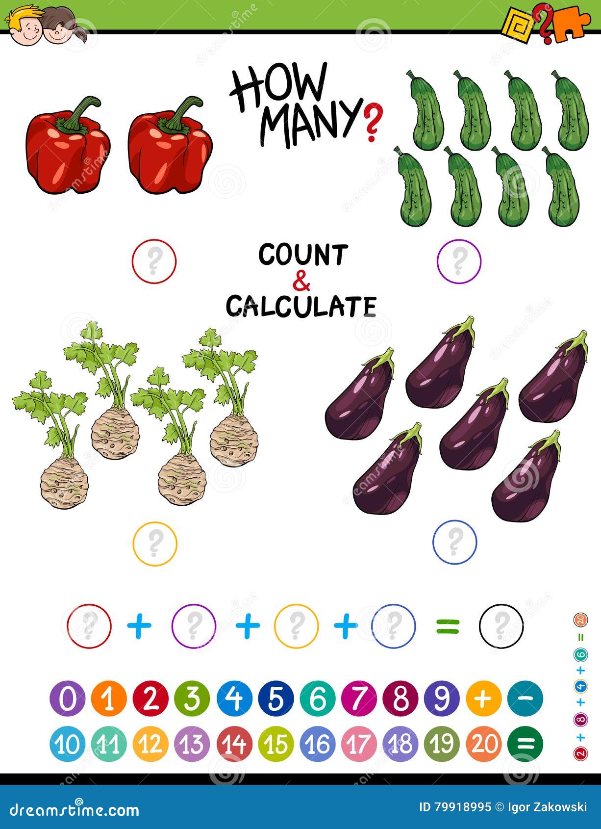 Educational Addition Worksheet Stock Vector - Illustration of puzzle ...