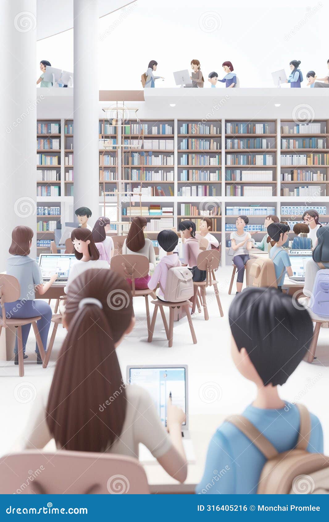 Educational Advancements in a Modern Library, Students Engaged with ...