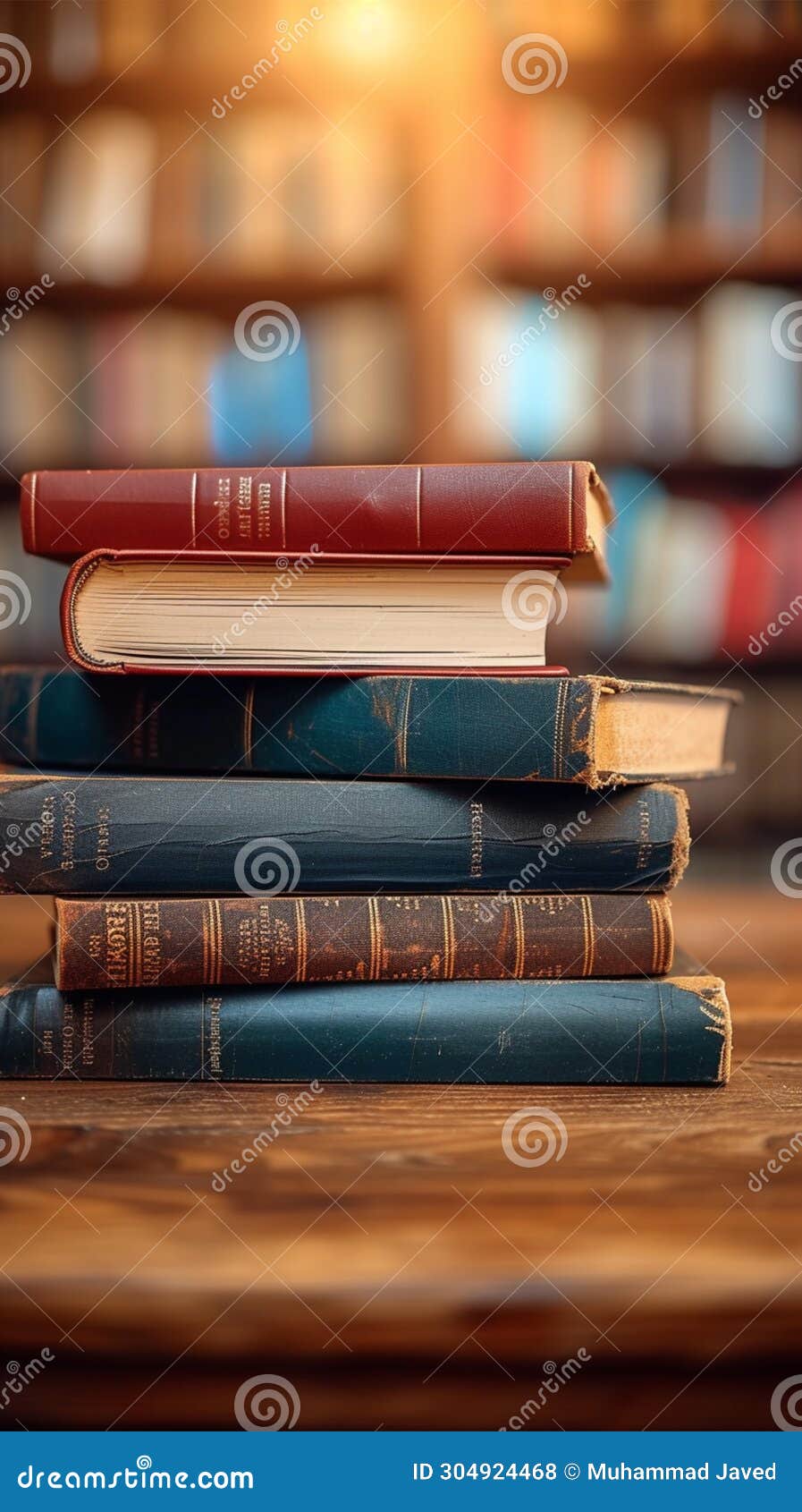 Educational Ambiance Book Stack in Library, Table, and Learning Stock ...