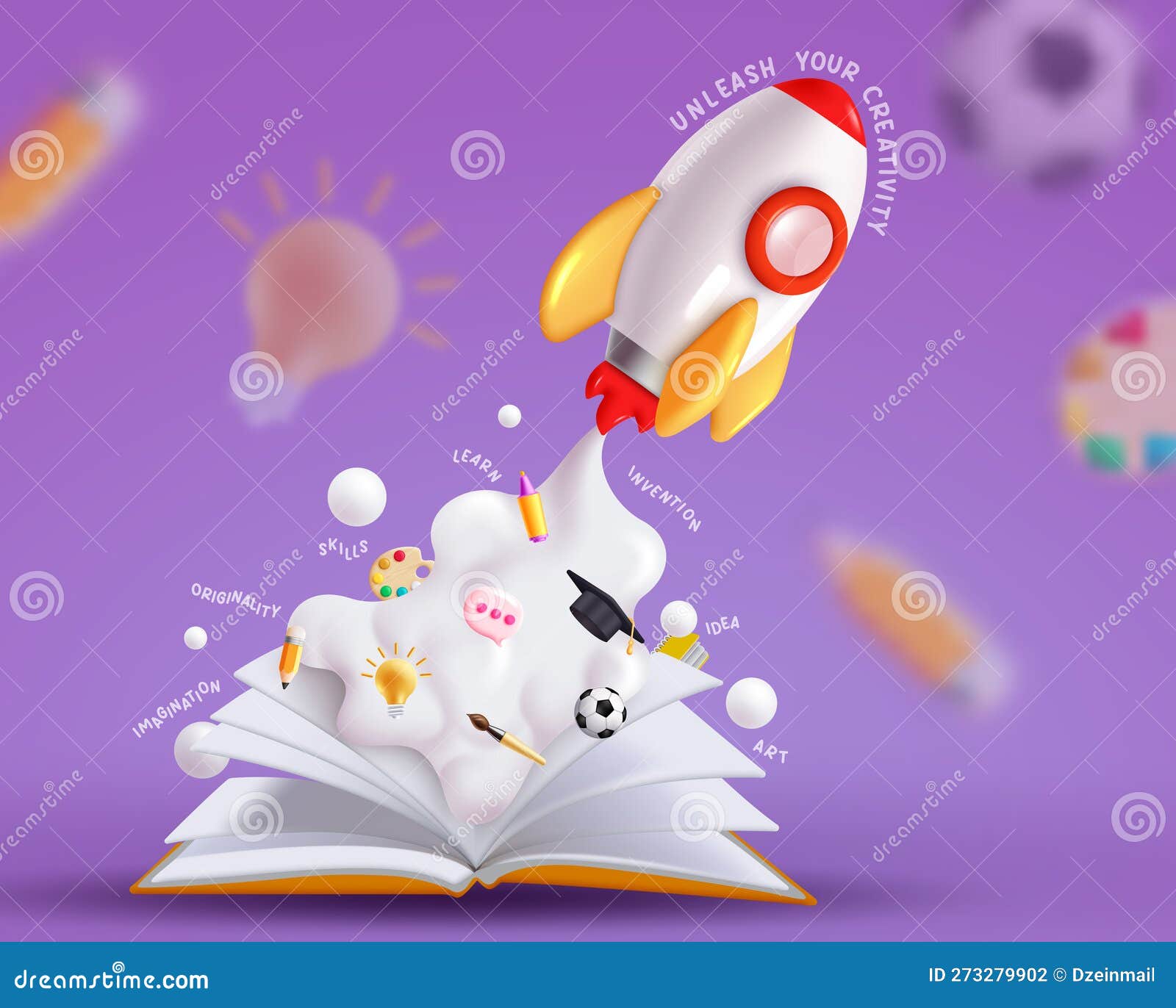 Educational Book Vector Concept Design. Back To School with Rocket Ship ...