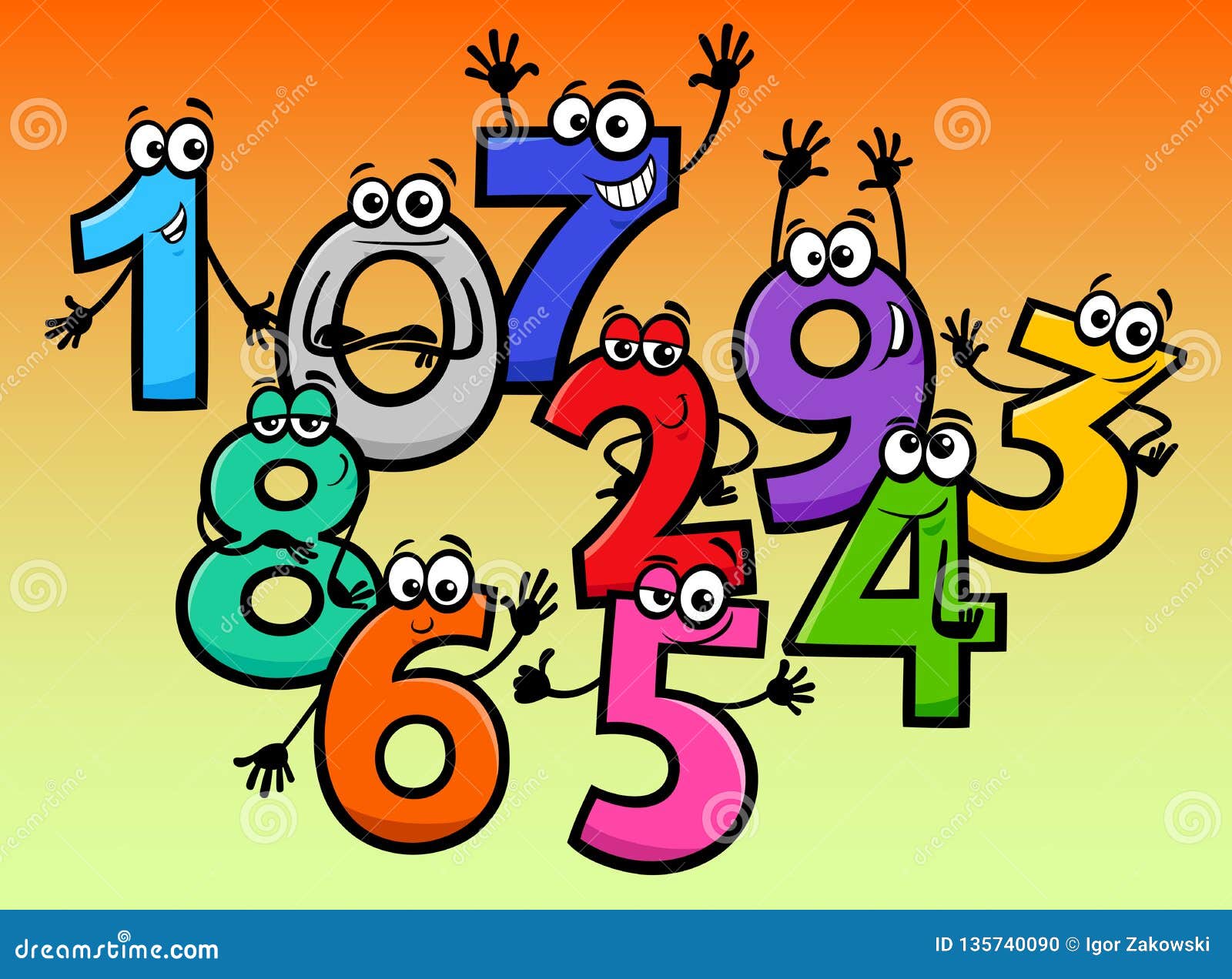 Basic Numbers Cartoon Funny Characters Group Vector Illustration ...