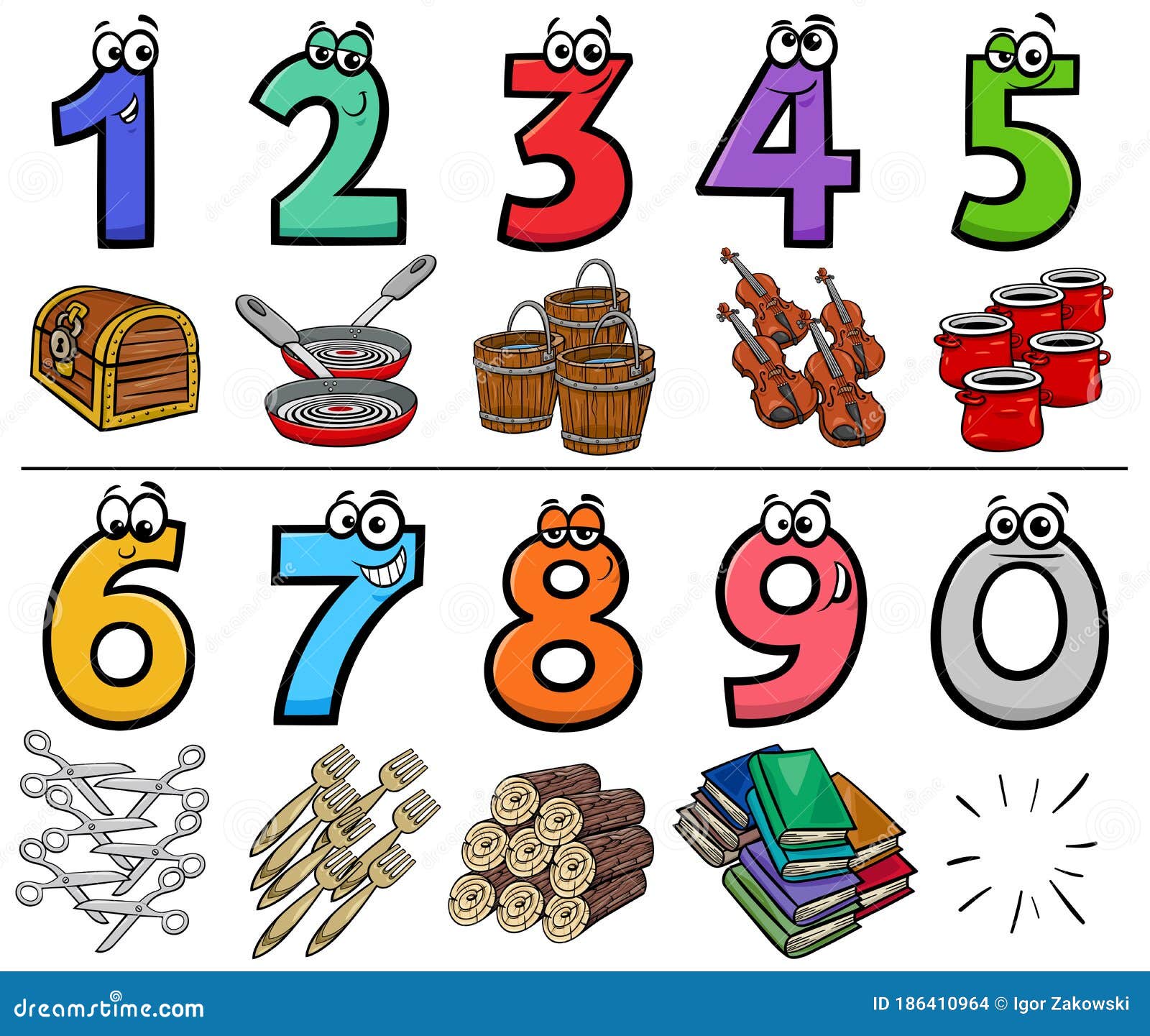 Educational Cartoon Numbers Collection with Objects Stock Vector ...