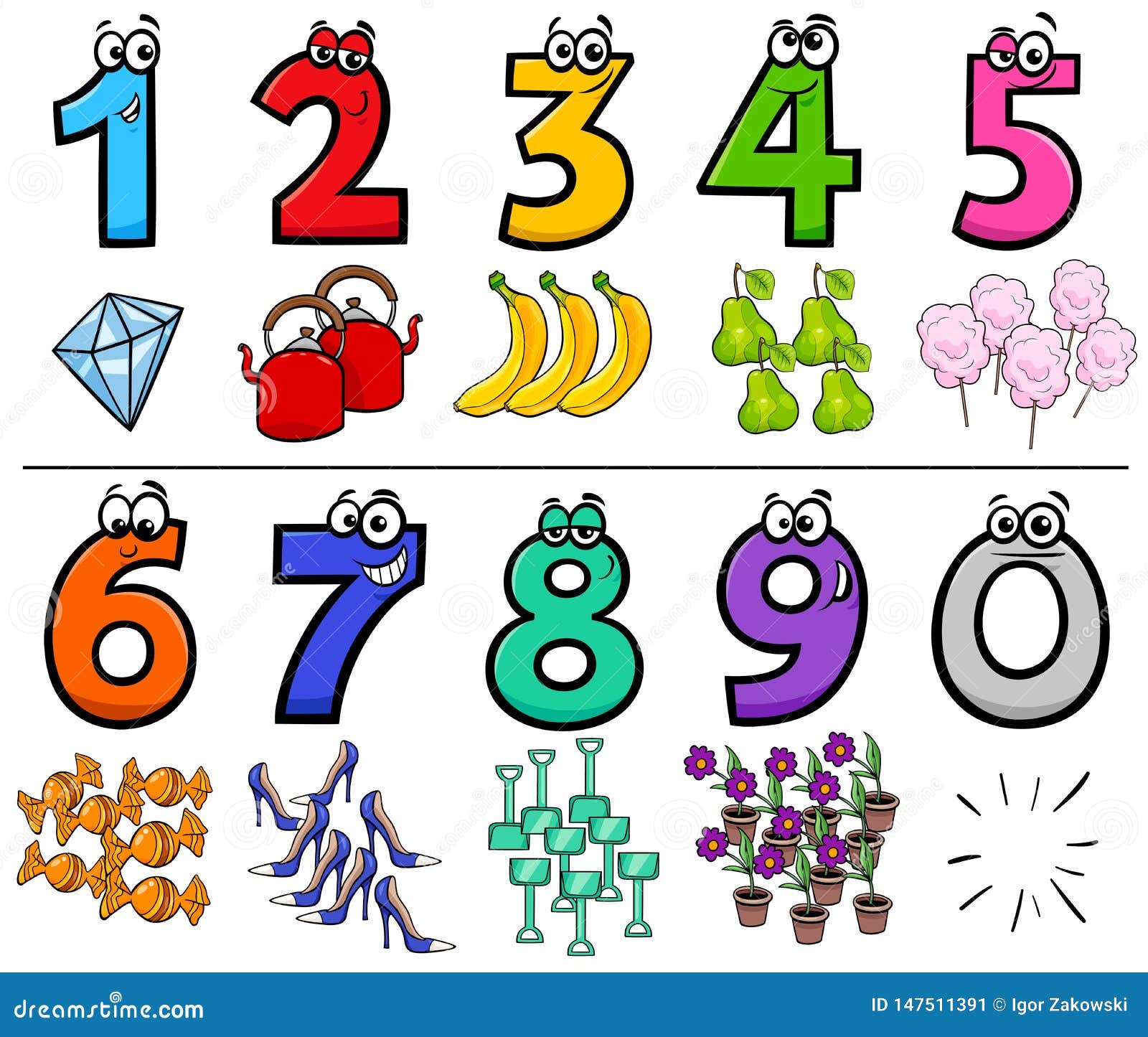 Educational Cartoon Numbers Set with Objects Stock Vector ...