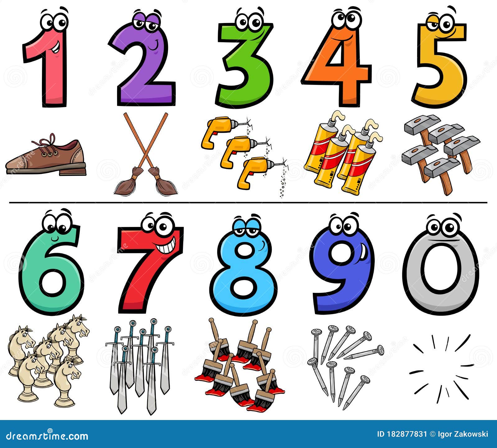 Educational Cartoon Numbers Set with Objects Stock Vector ...
