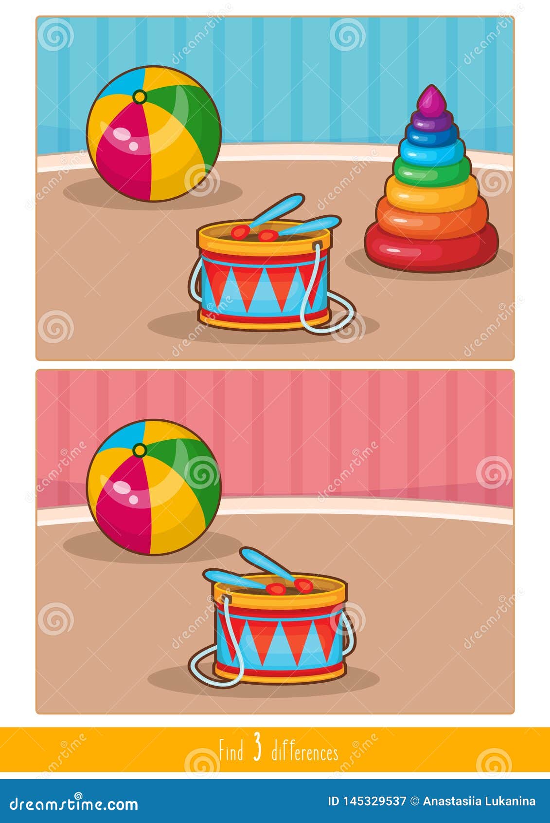 Educational Children Game. Logic Game for Kids. Find 3 Differences ...