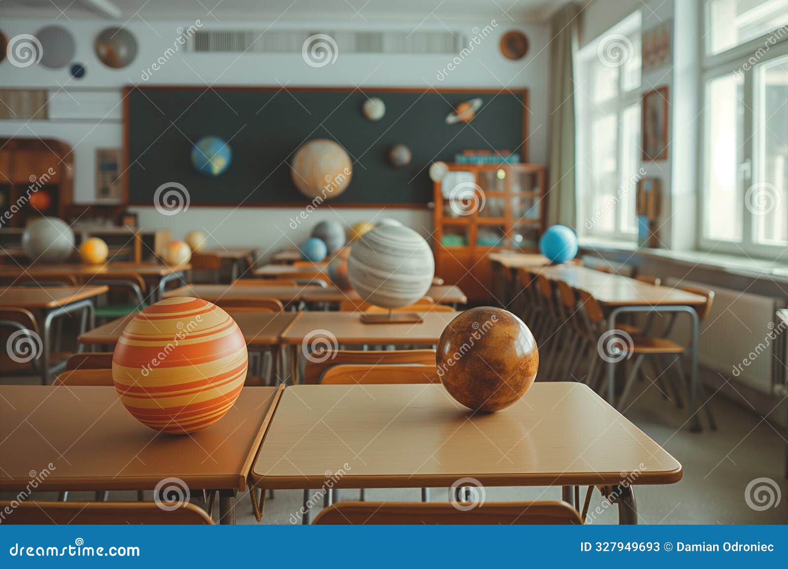 Educational Classroom with Planetary Models Stock Illustration ...