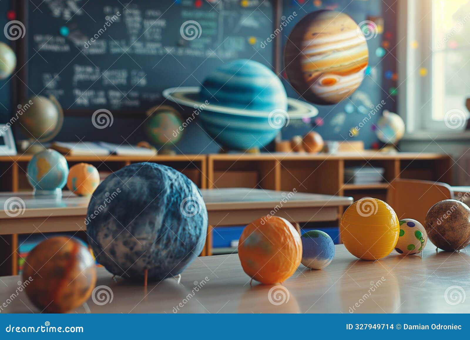 Educational Classroom with Planetary Models Stock Illustration ...