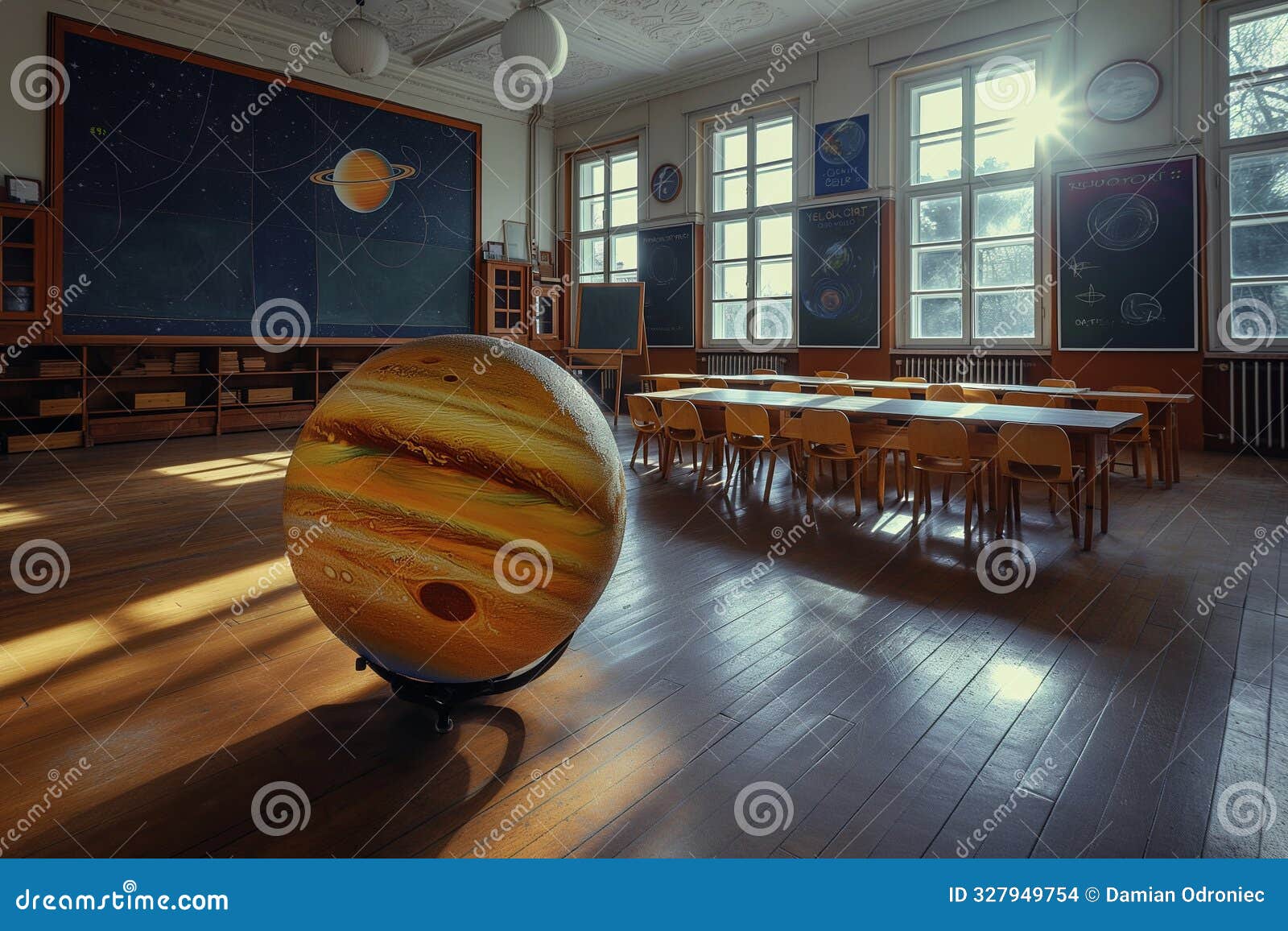 Educational Classroom with Planetary Models Stock Illustration ...