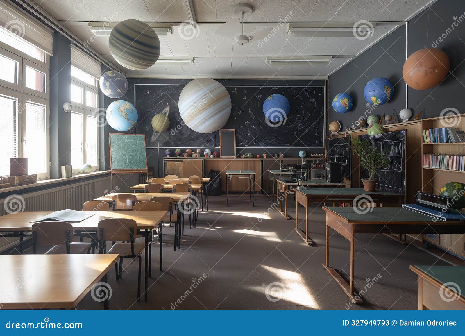 Educational Classroom with Planetary Models Stock Illustration ...