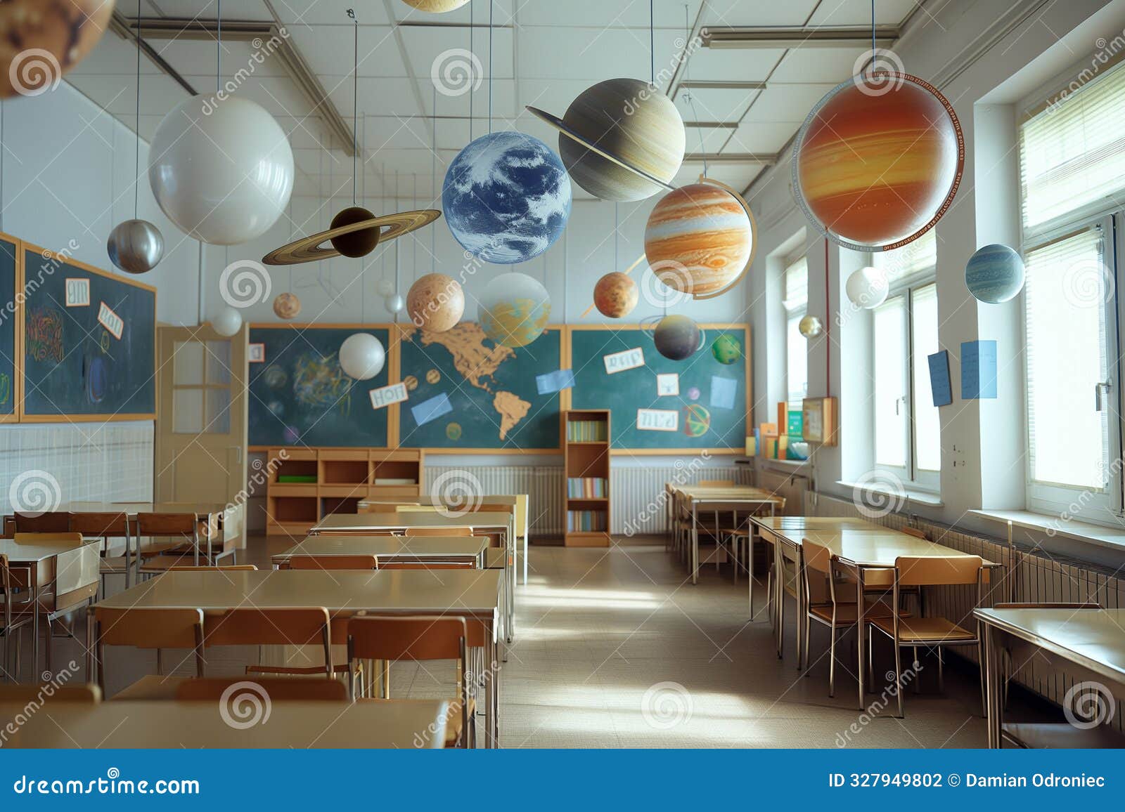 Educational Classroom with Planetary Models Stock Illustration ...