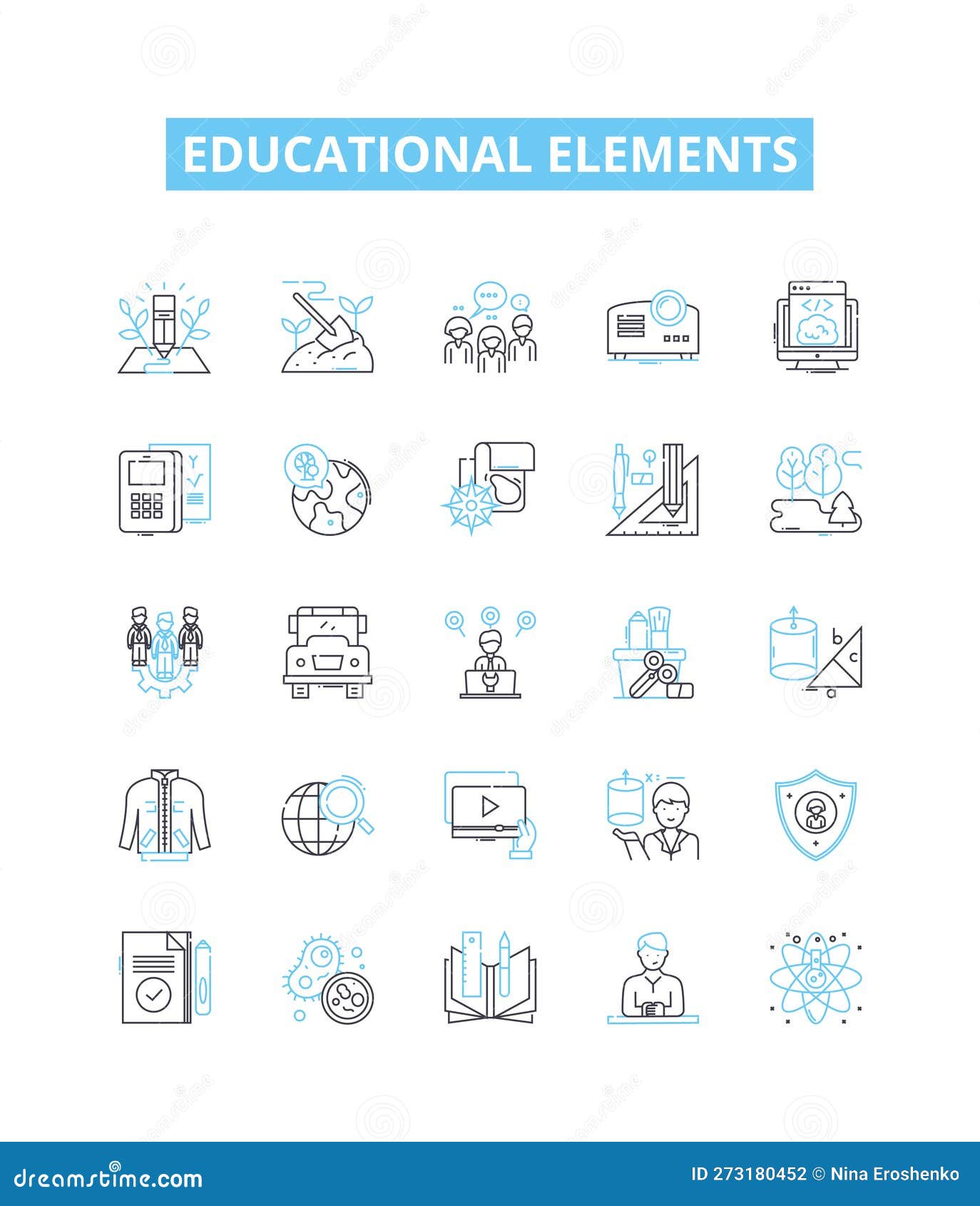 Educational Elements Vector Line Icons Set. Learning, Instruction ...