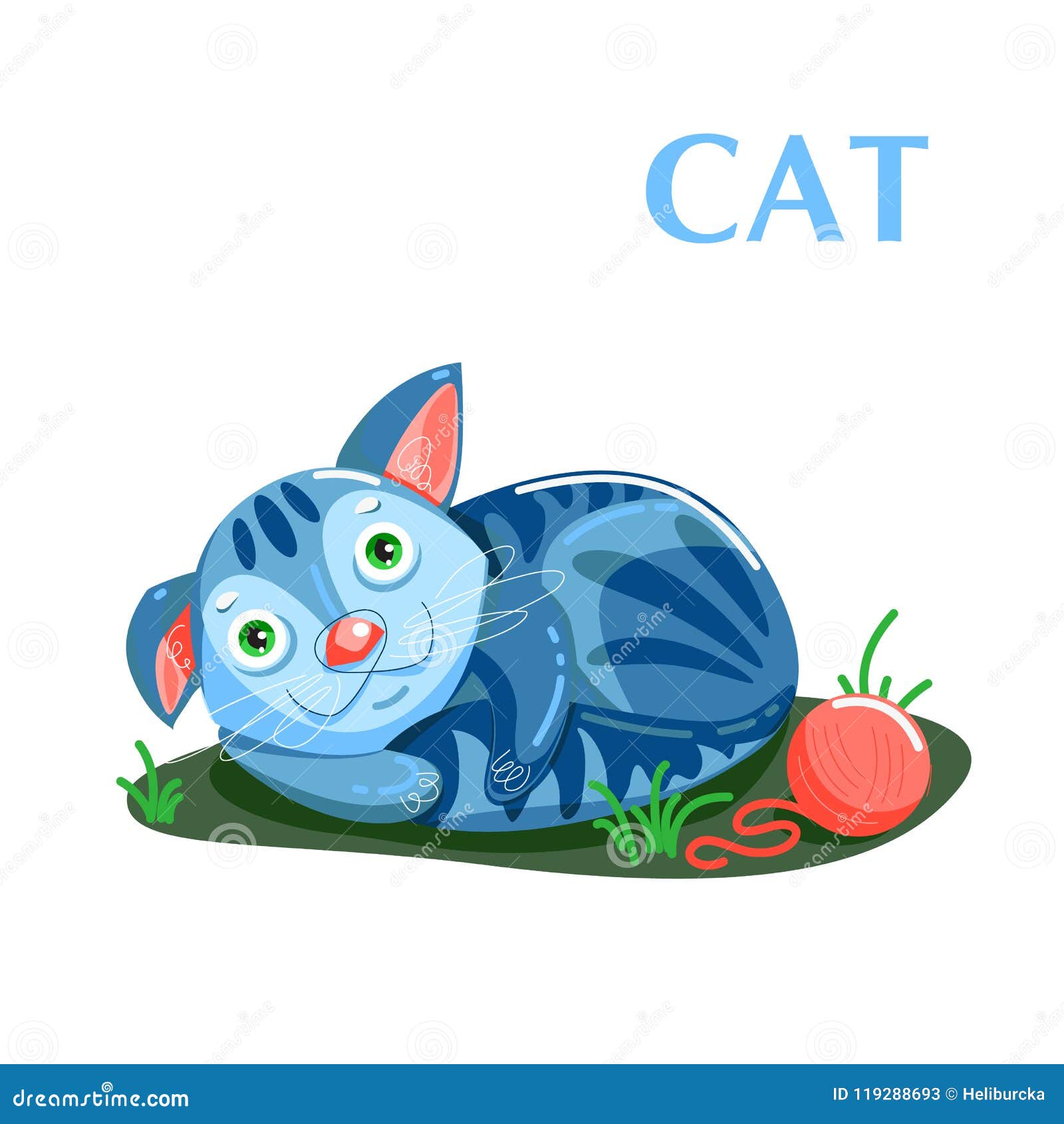 Educational Flashcard Kitten Resting after a Game with a Ball of ...