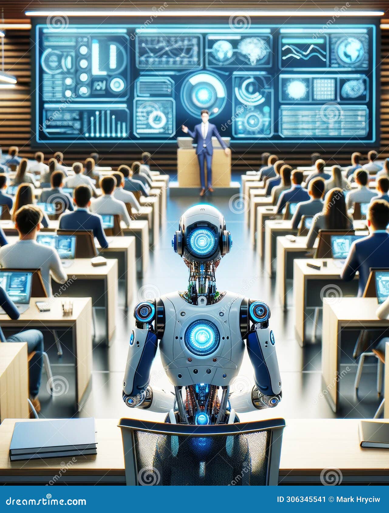 Educational Future University Classroom AI Robot Professor Teaching ...