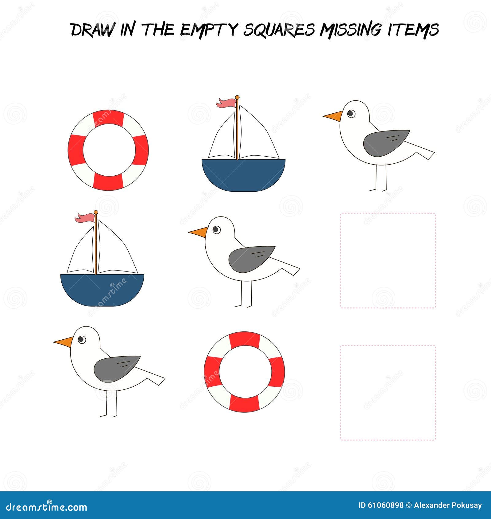 Educational Game for Children Draw Missing Items Stock Vector ...