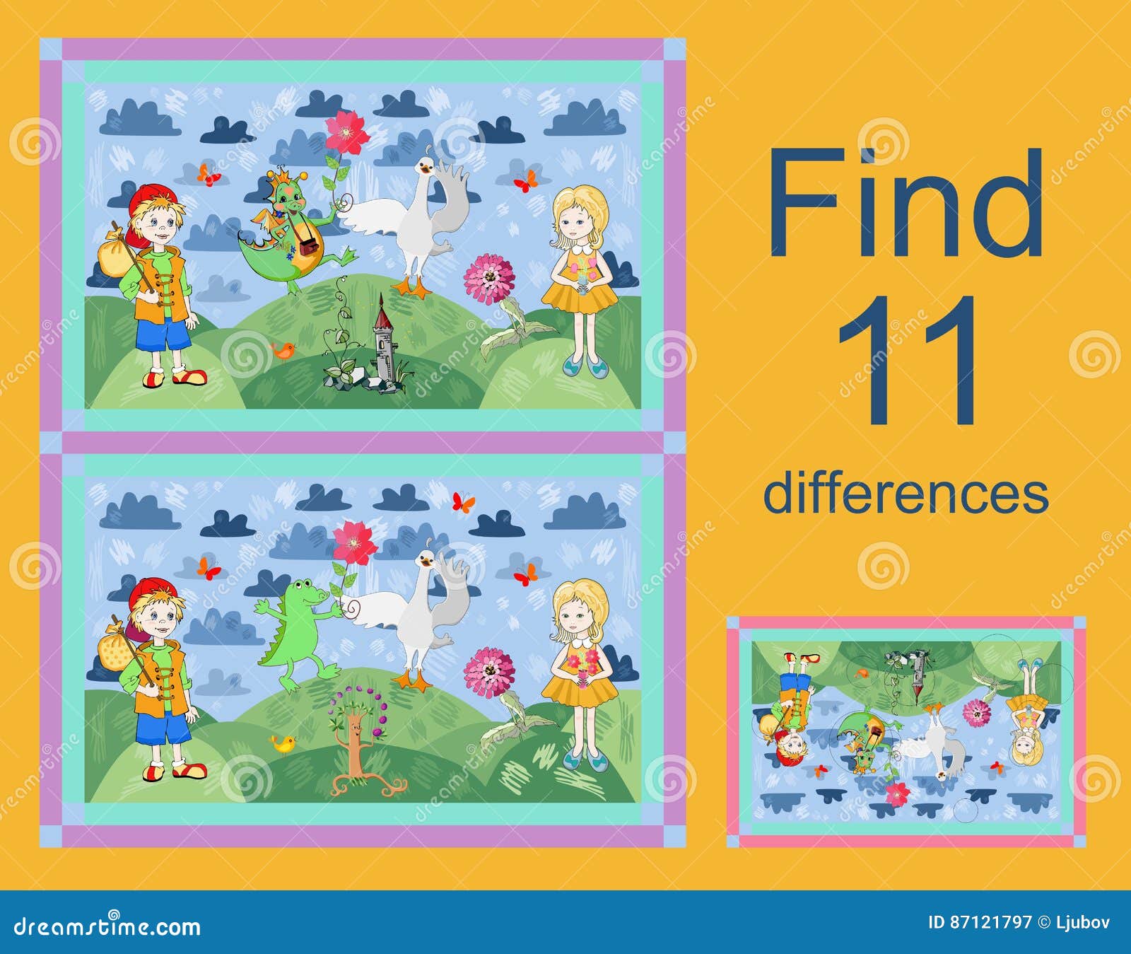 Educational Game For Children. Find Differences. Cartoon Vector ...