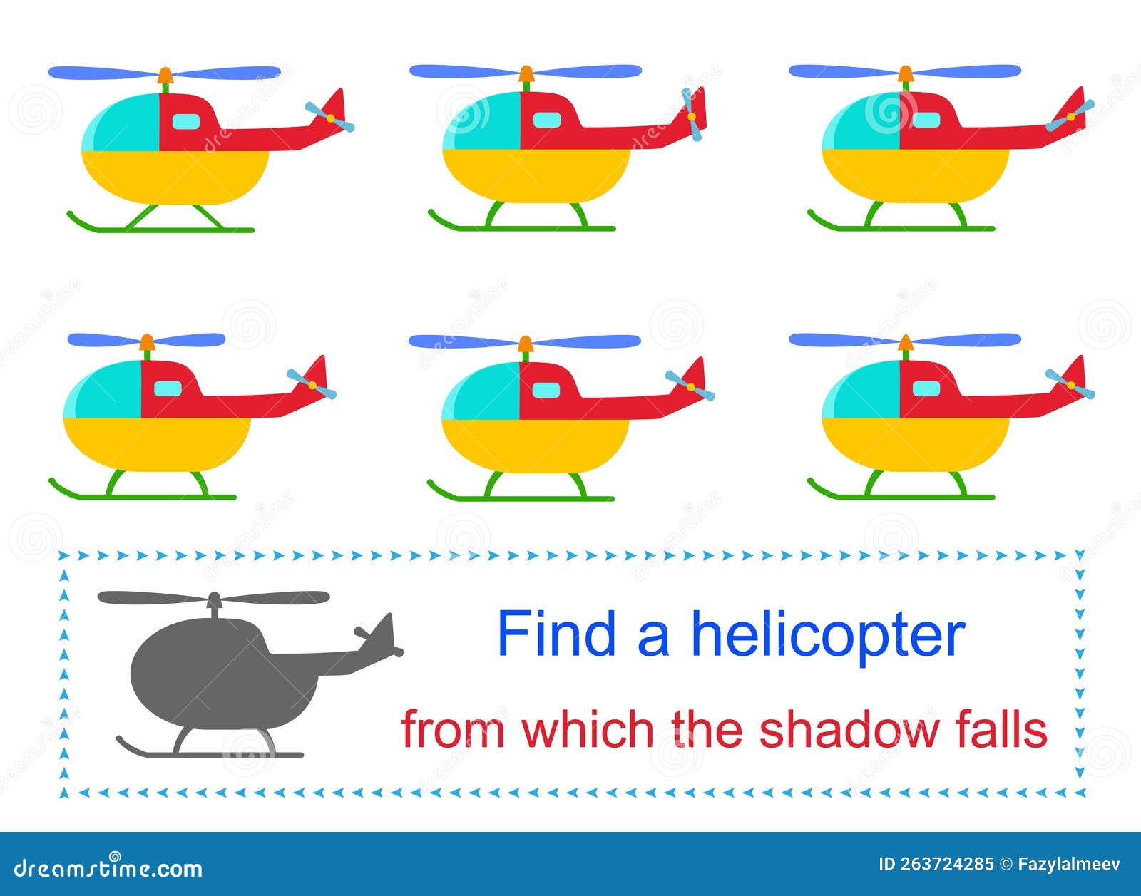 Educational Game for Children. Find a Helocopter from Which the Shadow ...