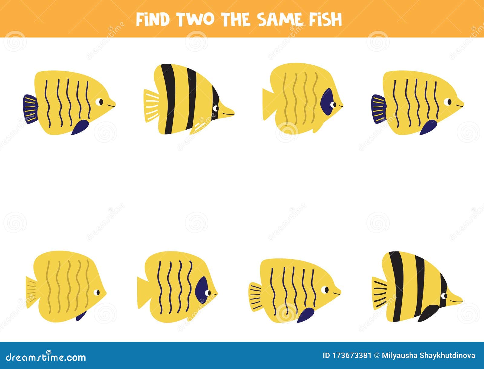 Educational Game for Children. Find Two Identical Fish Stock Vector ...