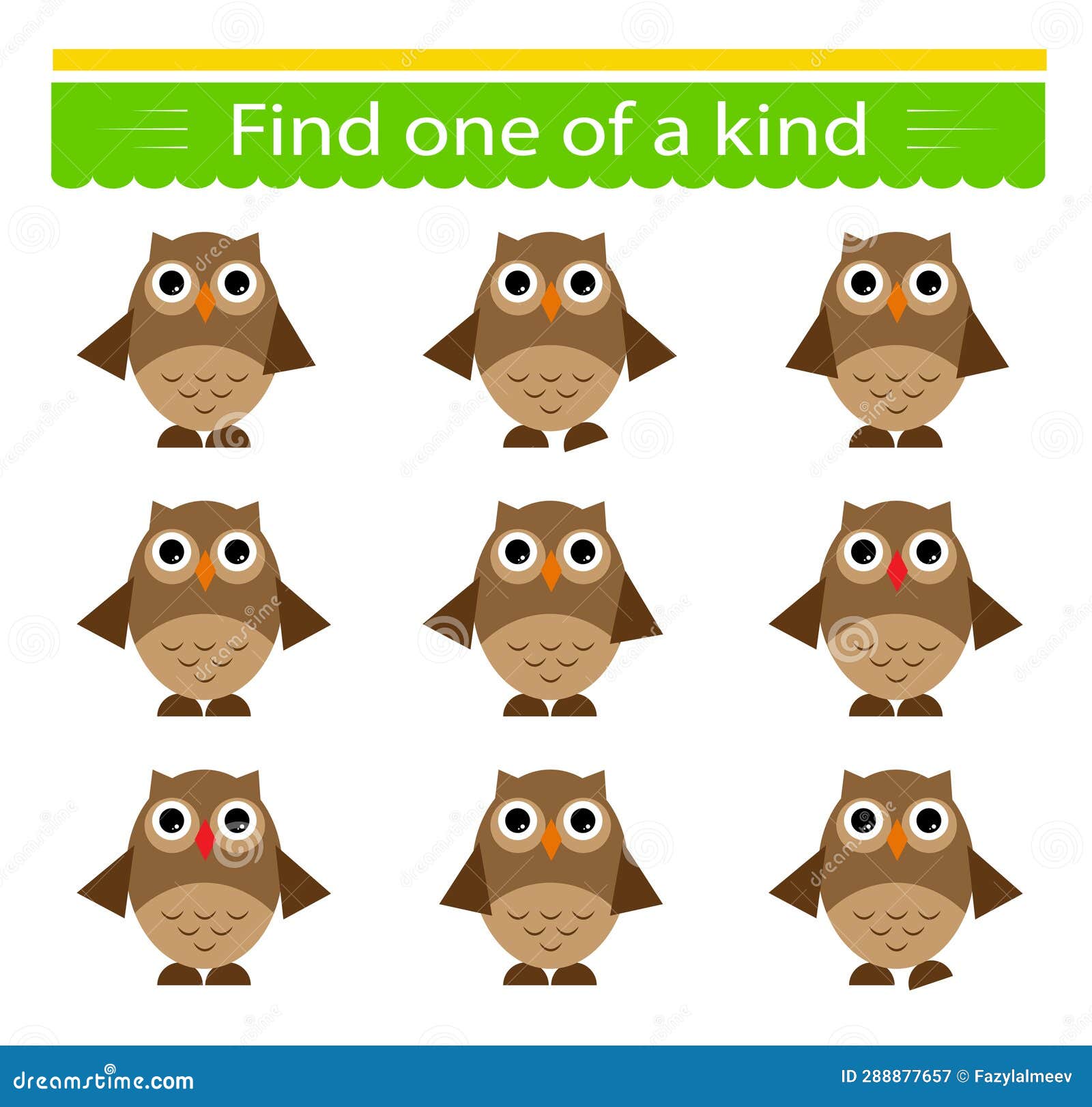 Educational Game for Children. Need To Find One of a Kind Owl Stock ...