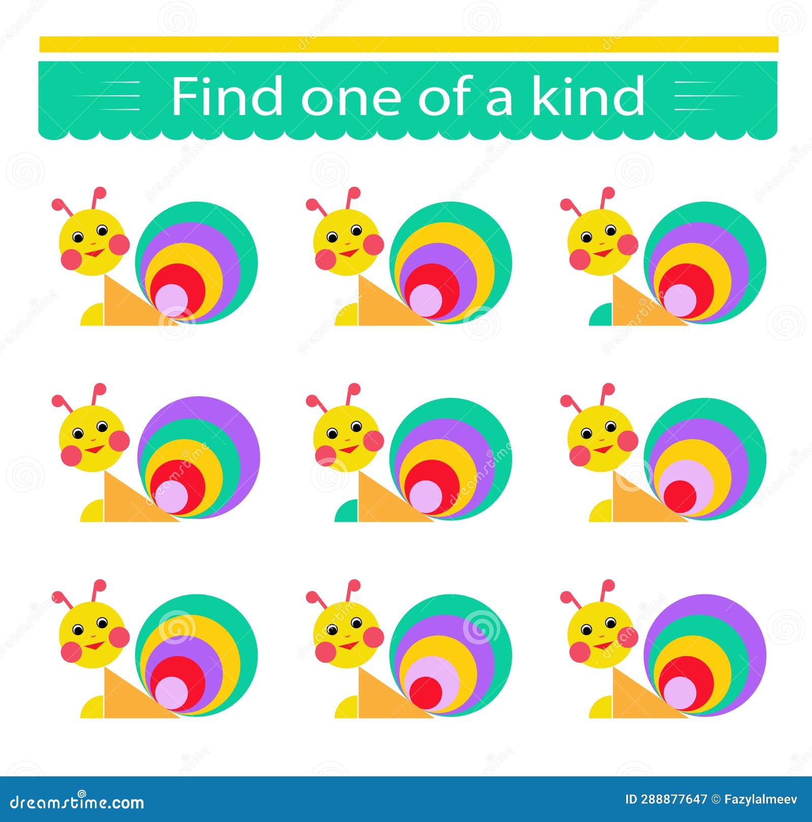Educational Game for Children. Need To Find One of a Kind Snail Stock ...