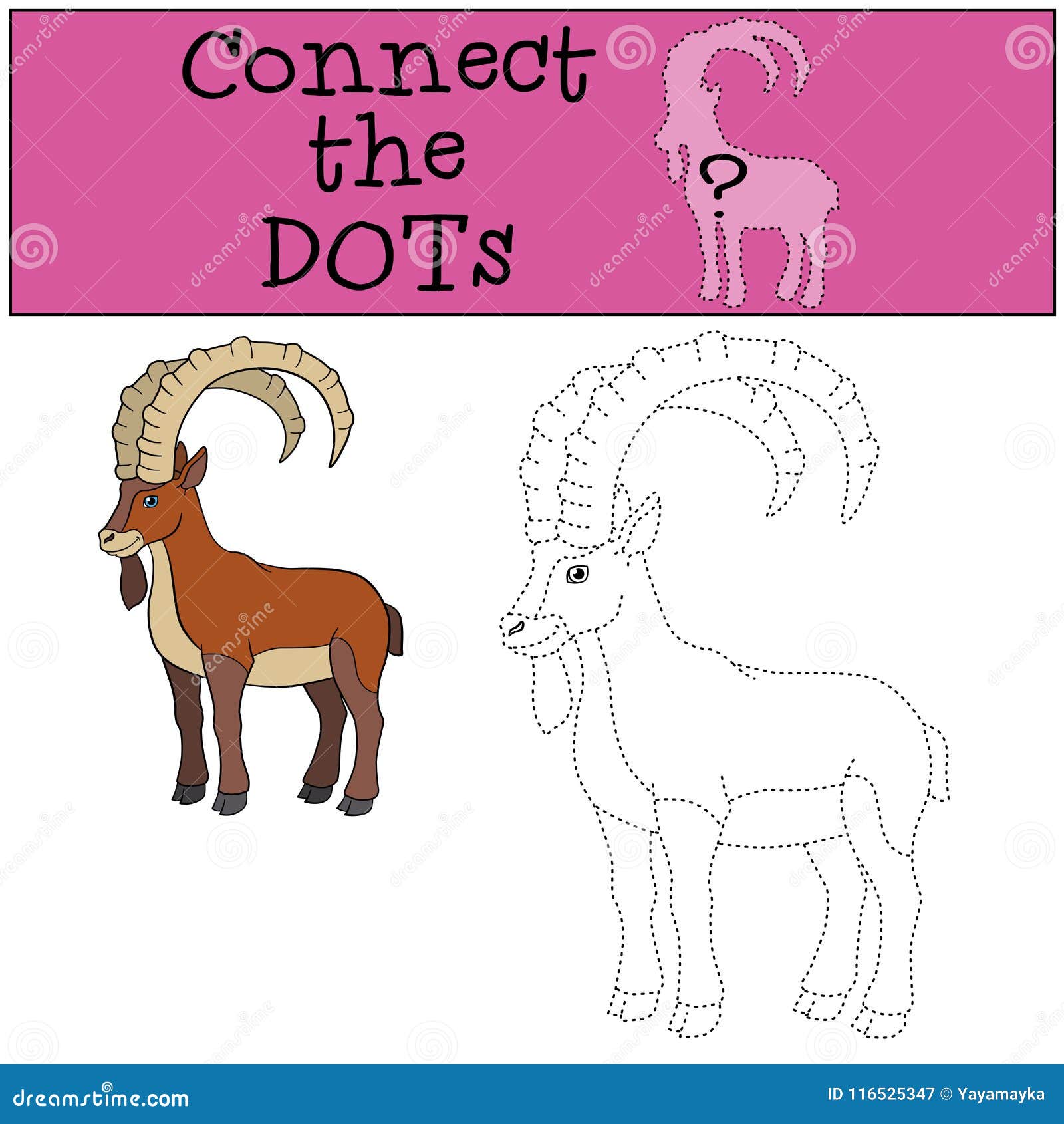 Educational Game: Connect the Dots. Cute Ibex Smiles. Stock Vector ...