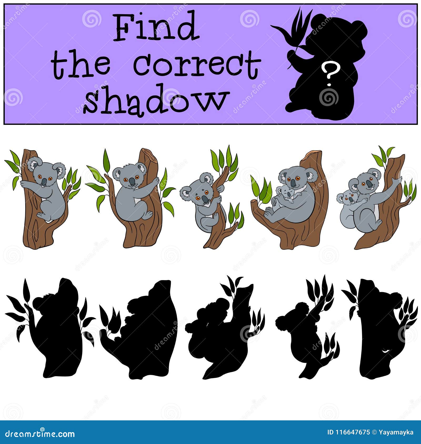 Educational Game: Find the Correct Shadow. Little Cute Koala. Stock ...