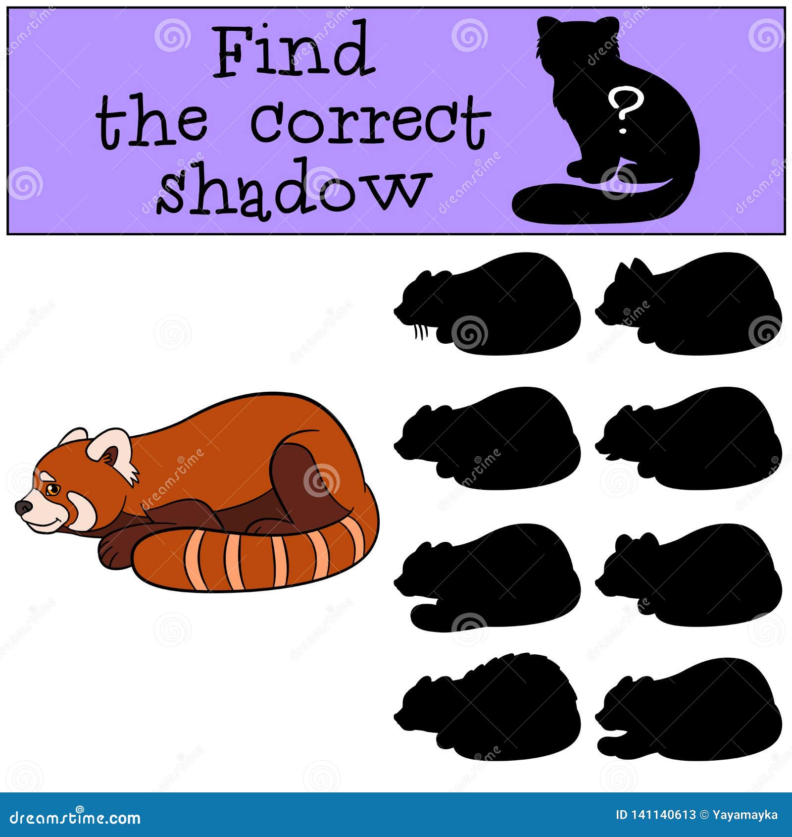 Educational Game: Find the Correct Shadow. Little Cute Red Panda Stock ...