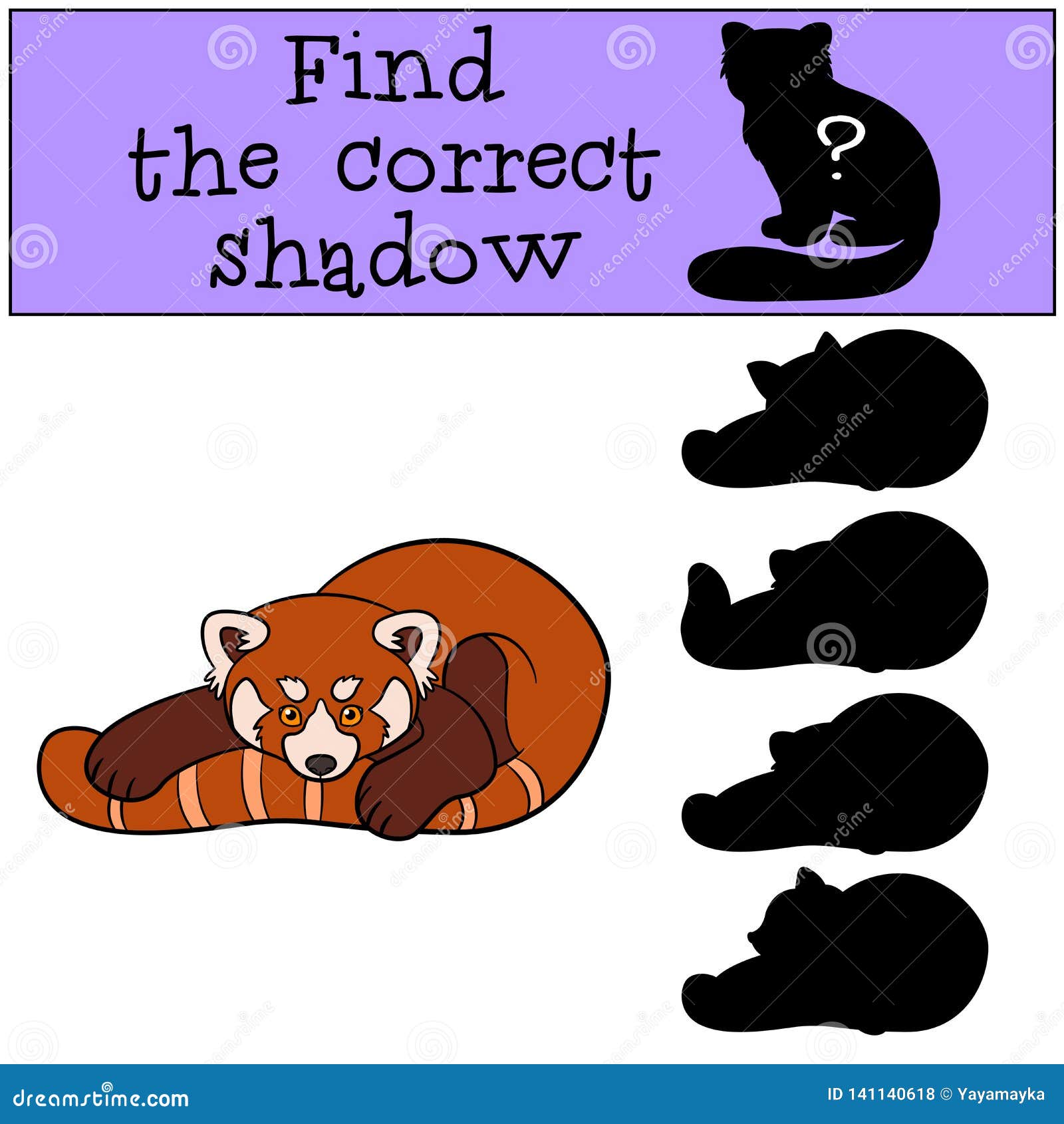 Educational Game: Find the Correct Shadow. Little Cute Red Panda Stock ...
