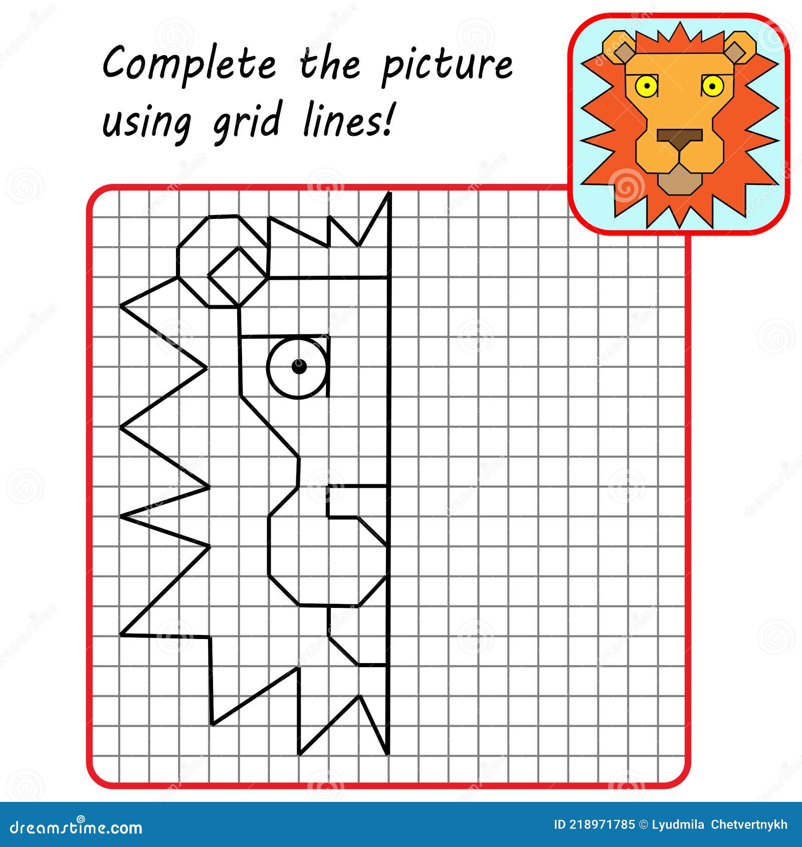 Educational Game For Kids. Simple Exercise Lion. Drawing Using Grid ...