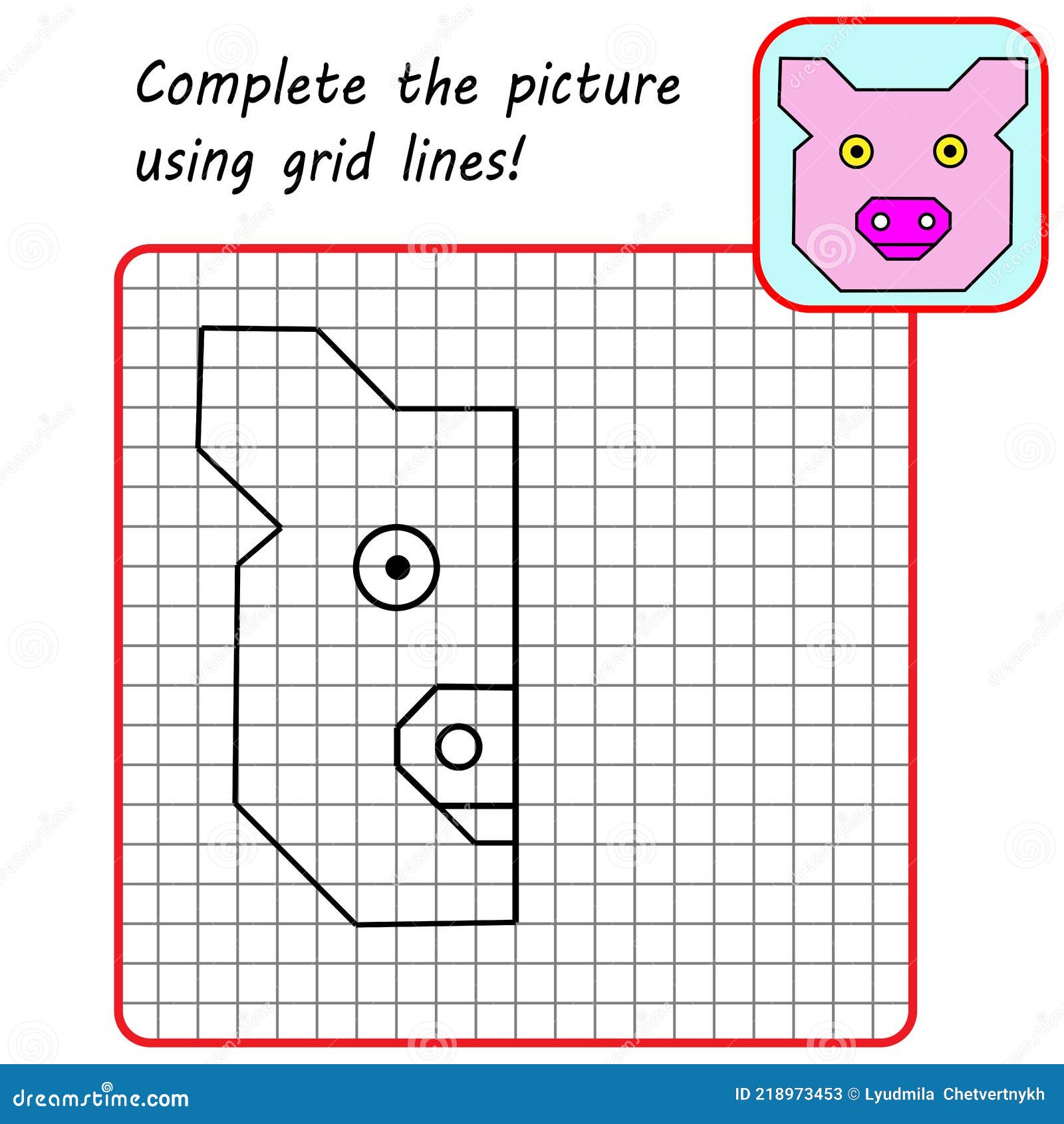 Educational Game for Kids. Simple Exercise Pig. Drawing Using Grid ...