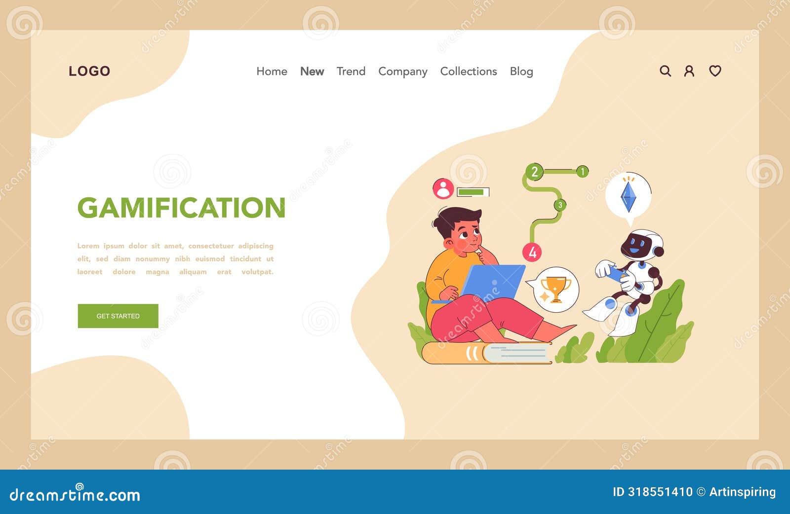 Educational Gamification Concept. Flat Vector Stock Illustration ...