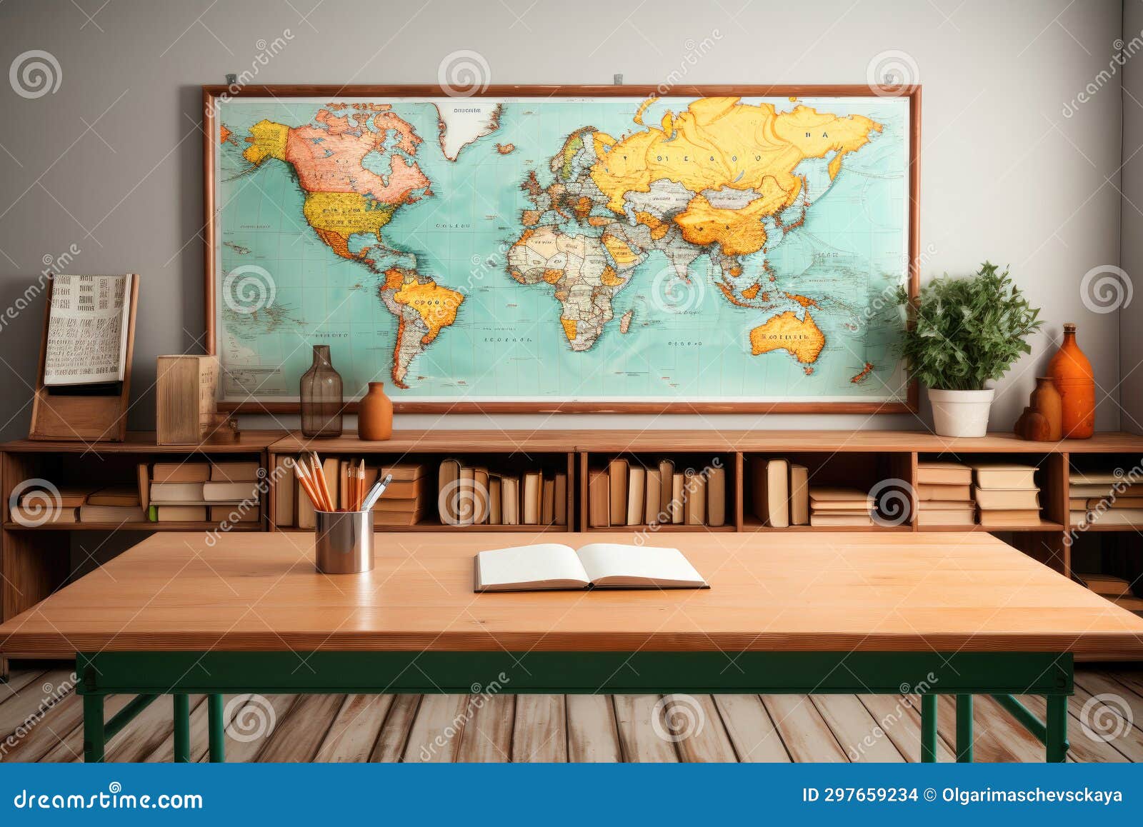 Educational Graphic Table and a World Map on the Wall. Back To School ...