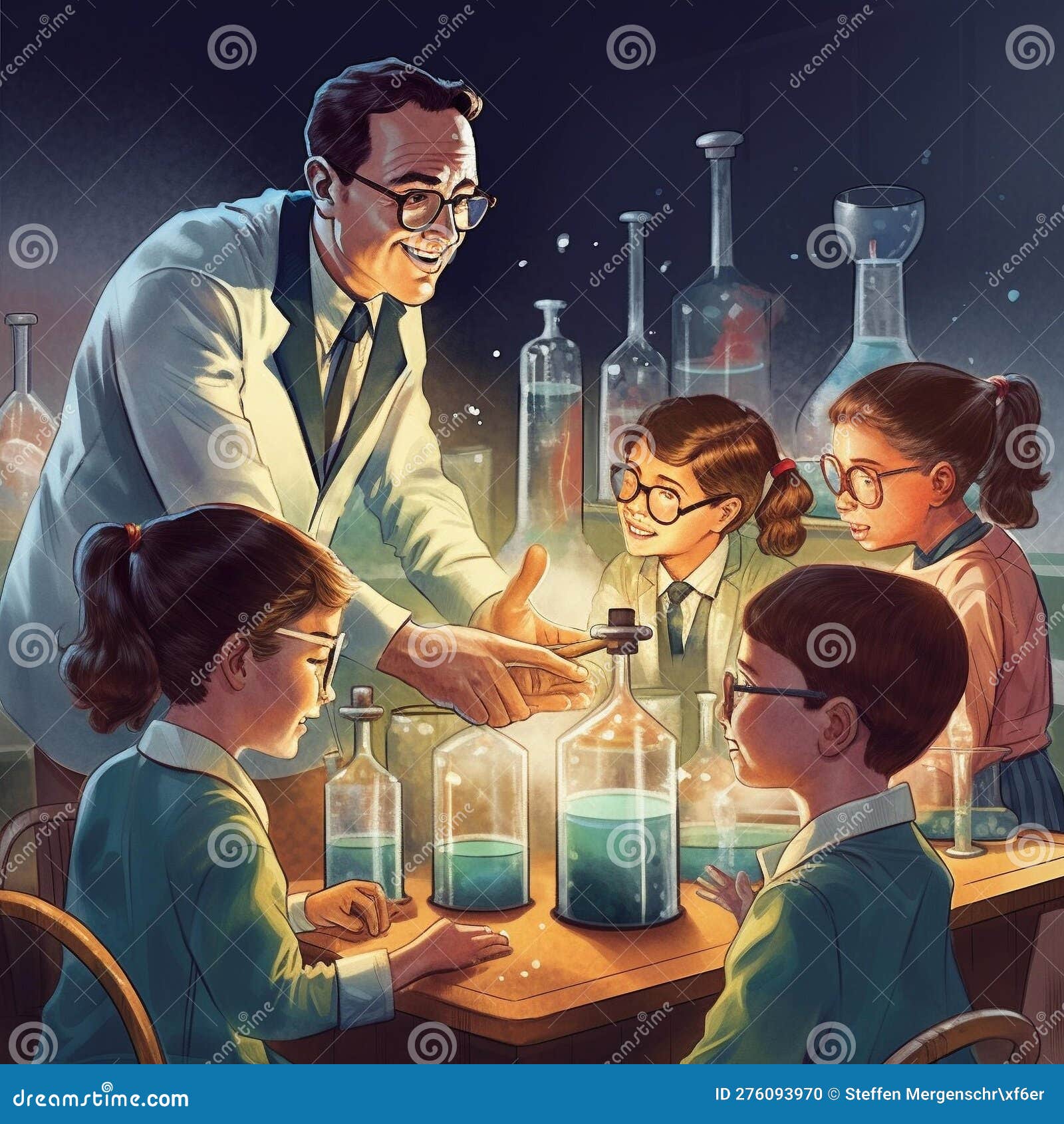 Chemistry Professor Conducting Lab Experiment with Students Stock ...