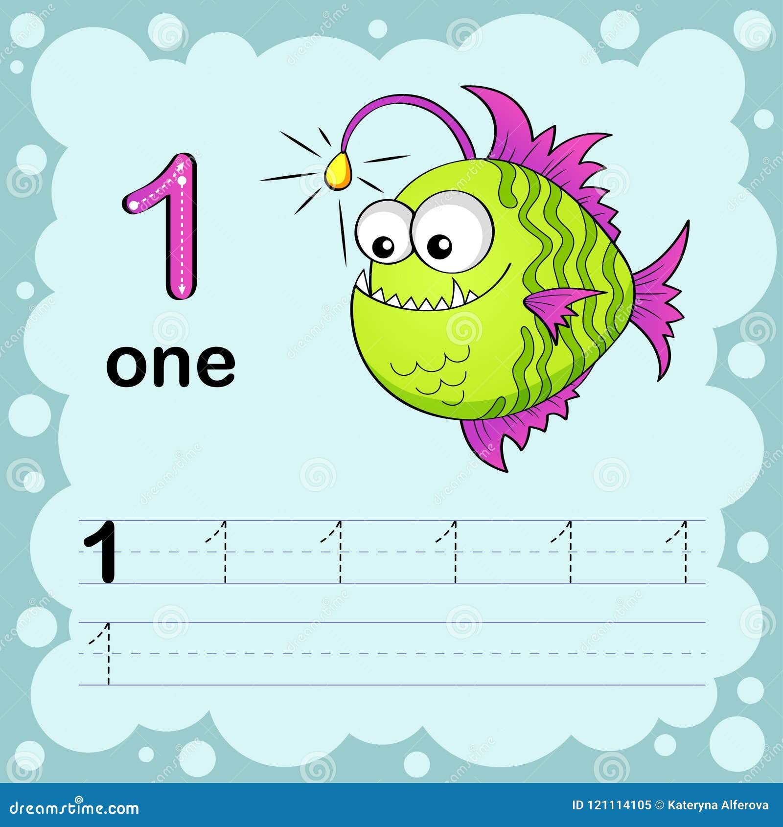 Educational Illustration To Learn How To Count and Write a Number One ...