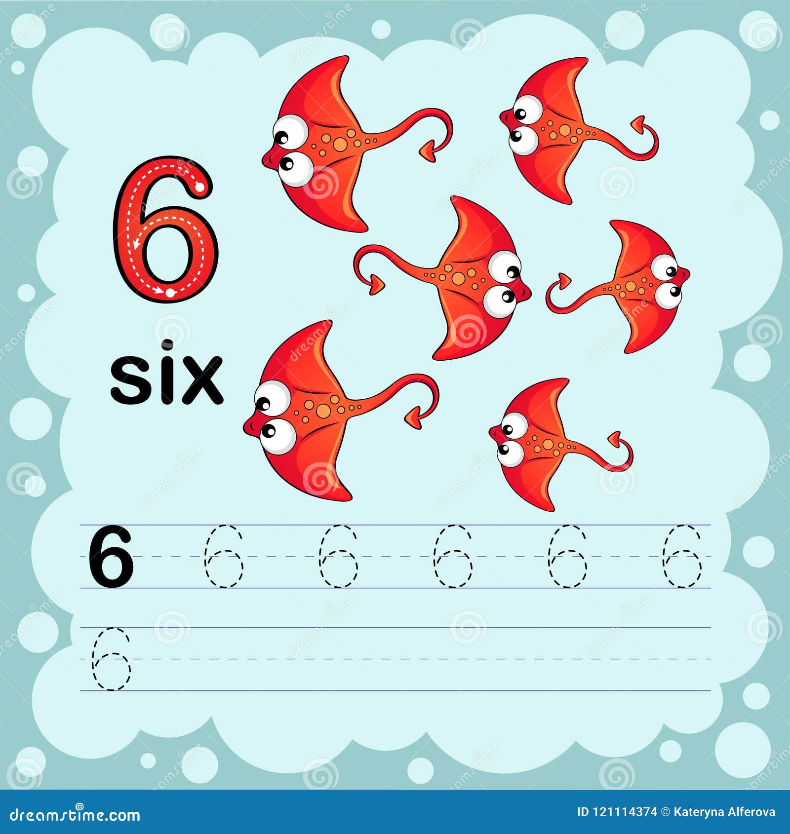 Educational Illustration To Learn How To Count and Write a Number Six ...