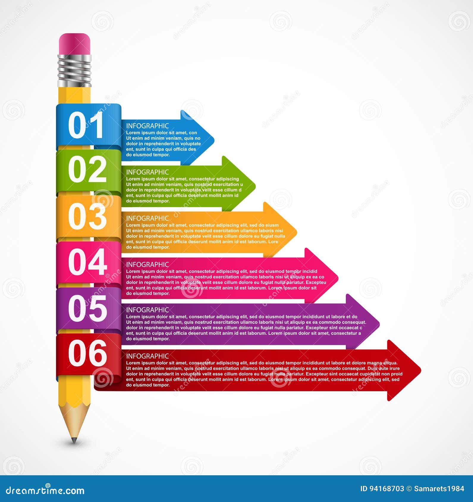 Educational Infographics Template with Pencil and Colored Arrows. Stock ...