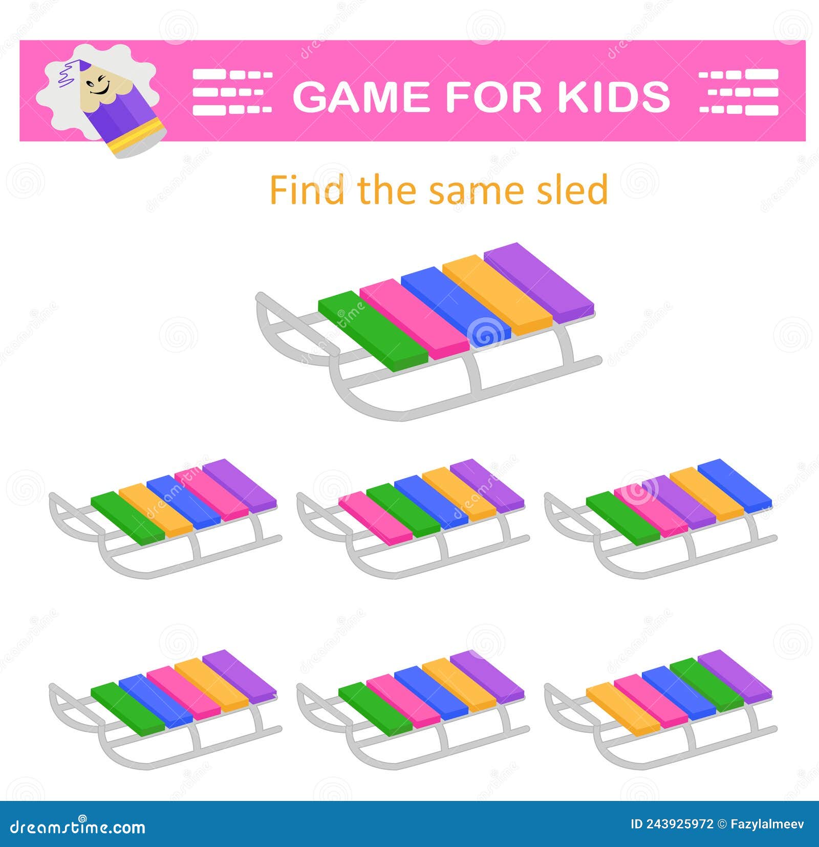 Find the Same Sled. Printable Worksheet Stock Vector - Illustration of ...