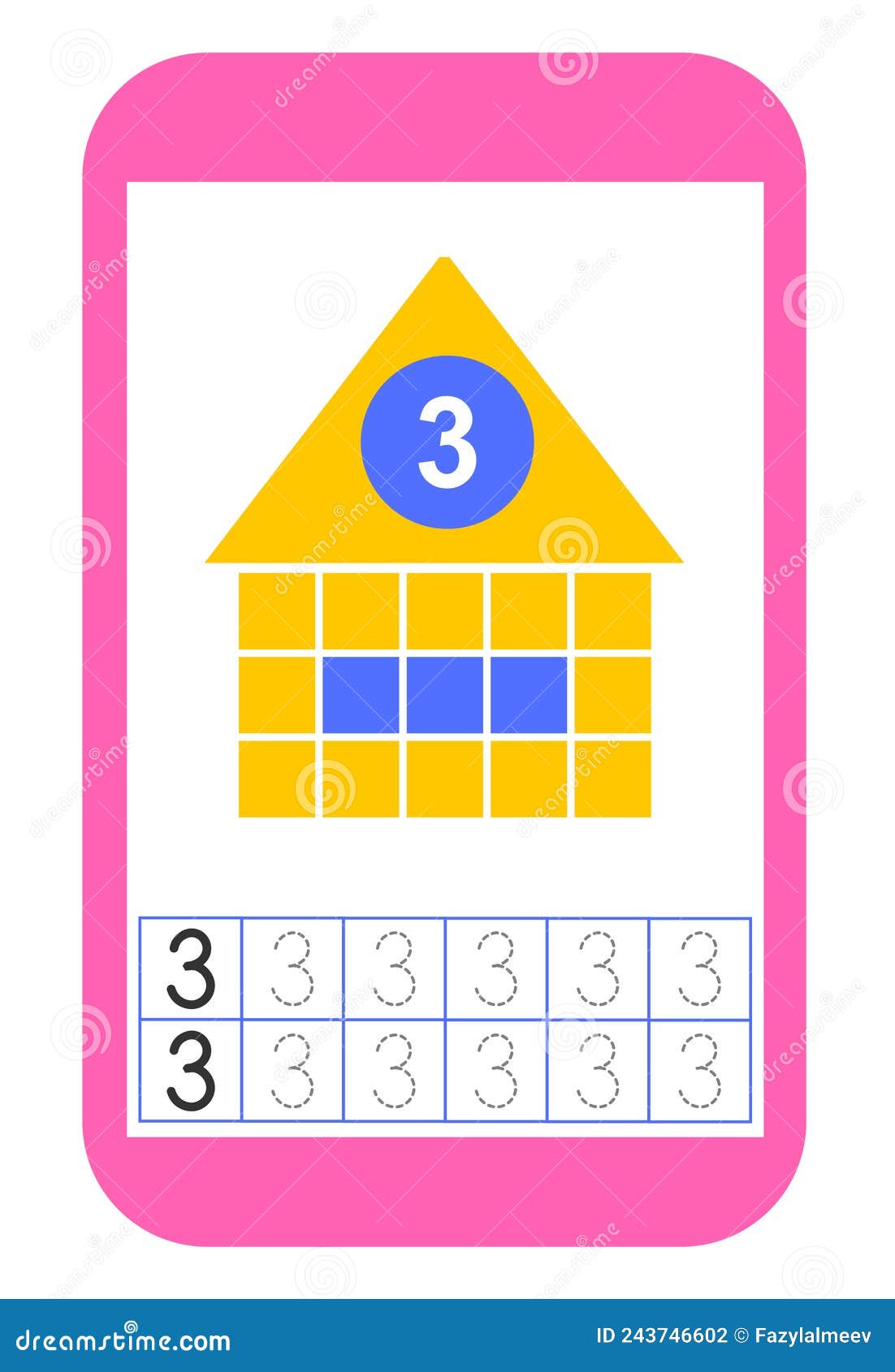 Educational Material for Kids. Worksheet for Training Numbers. Number 3 ...