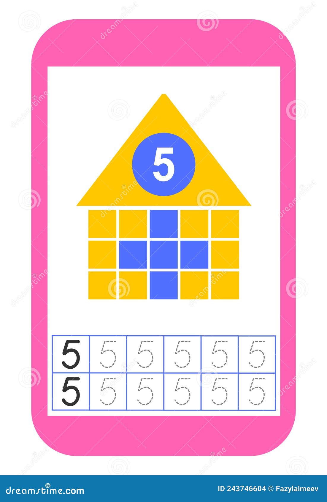 Educational Material for Kids. Worksheet for Training Numbers. Number 5 ...