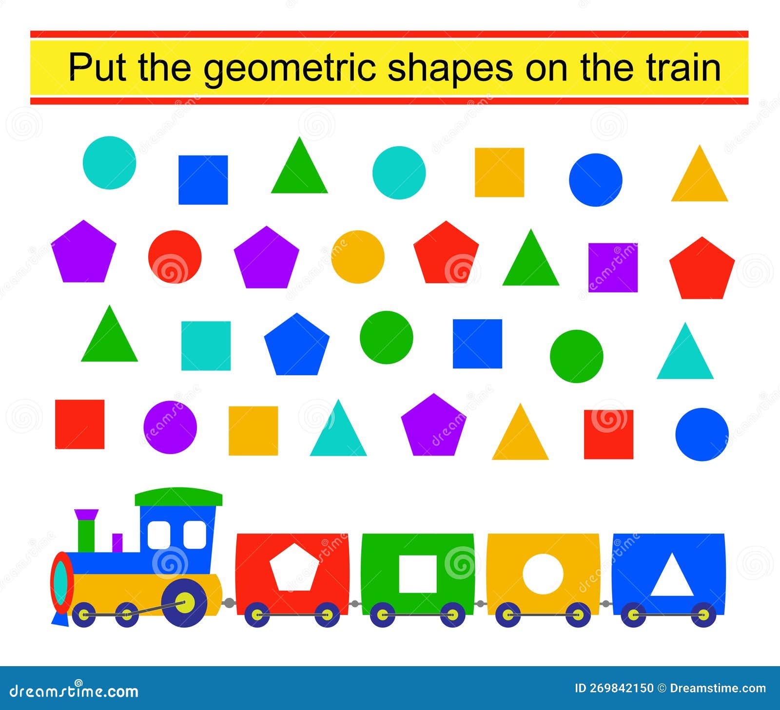 Educational Material for Kids. Put the Geometric Shapes on the Train ...