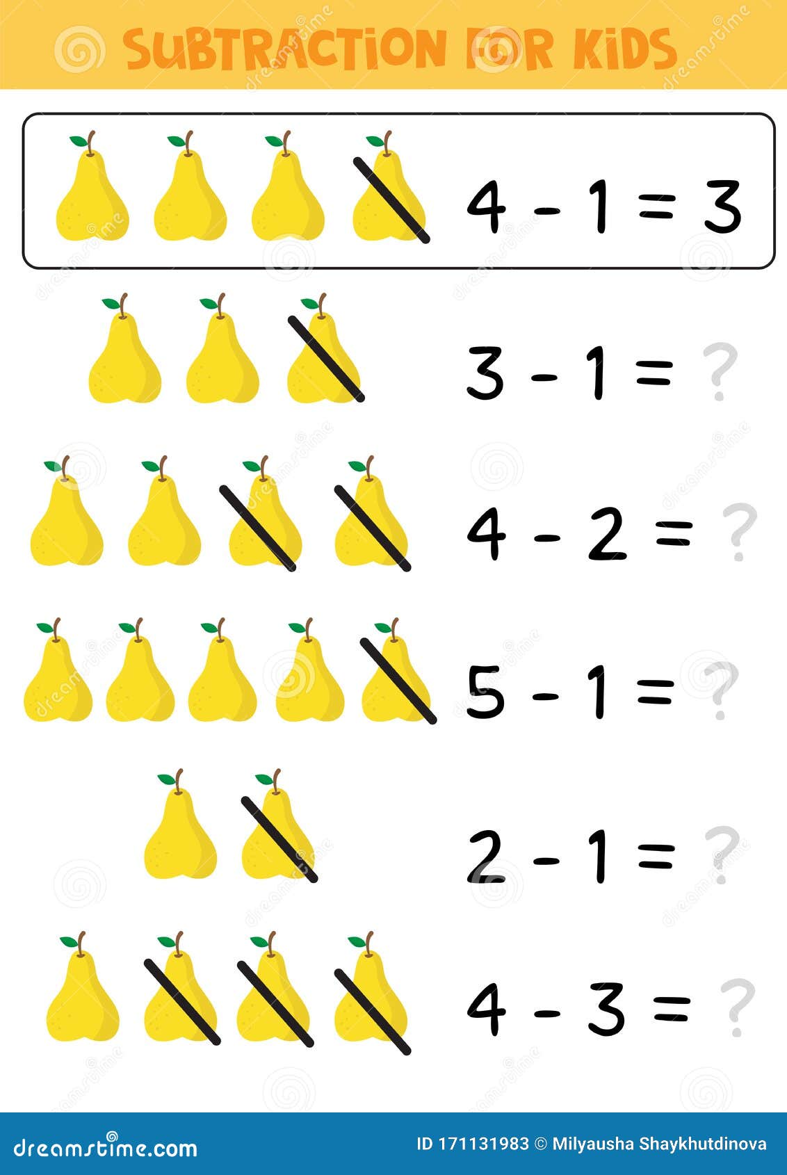 Educational Math Children Game. Subtraction for Kids Stock Vector ...