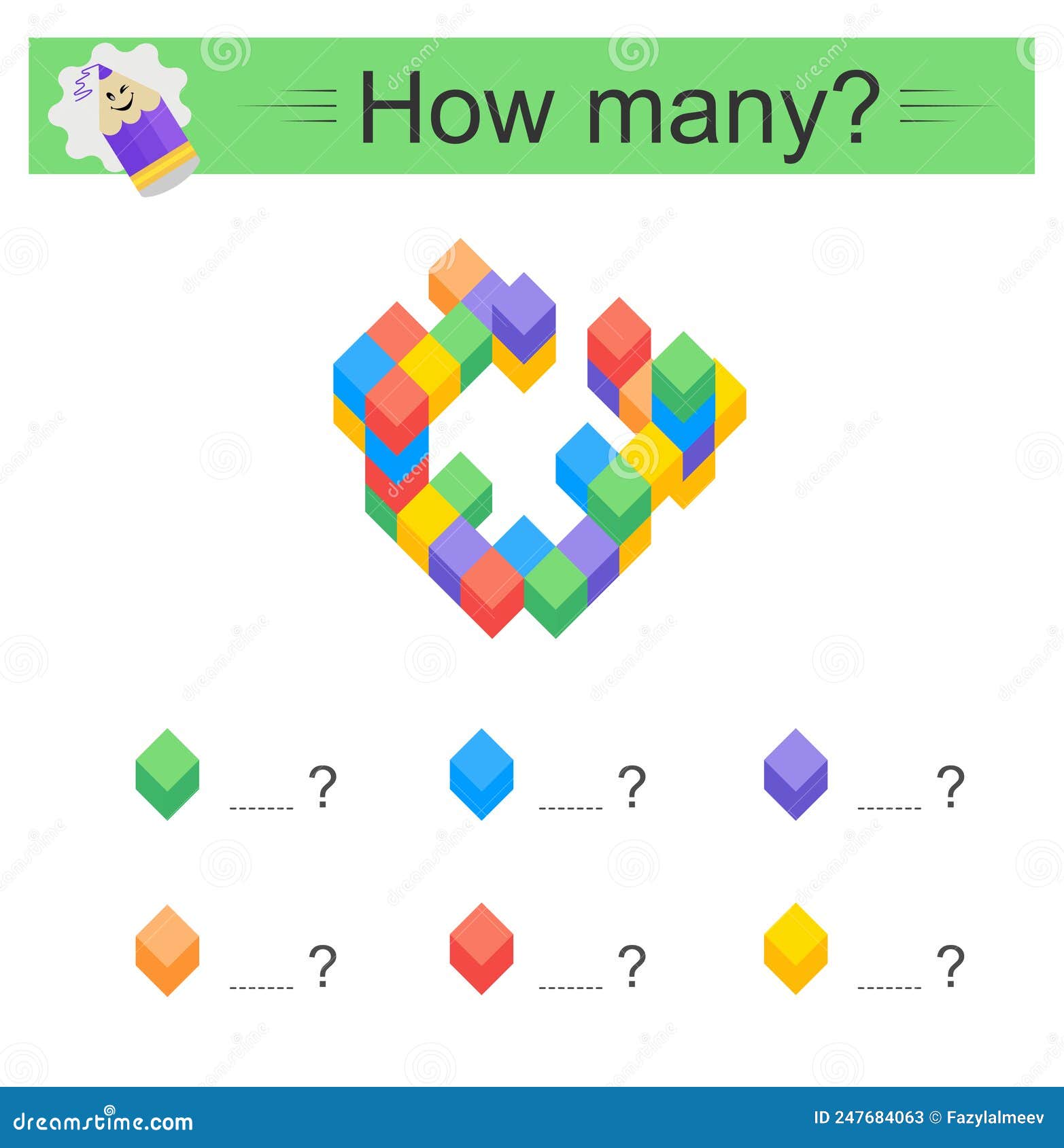 Educational Math Game for Children. Count How Many Red, Yellow, Blue ...