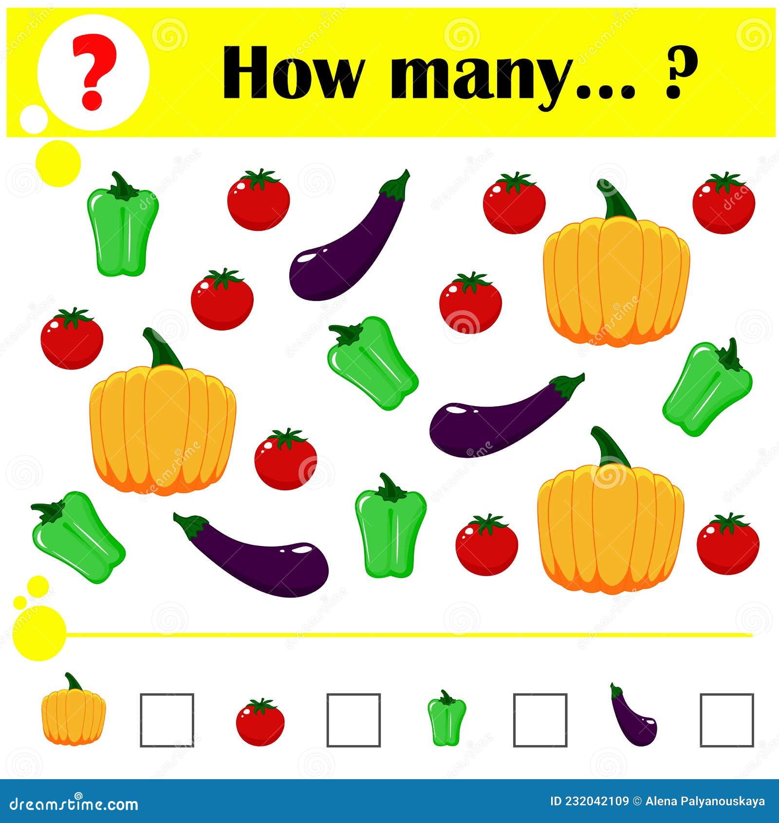 Educational Math Game for Kids. Count the Vegetables Stock Vector ...