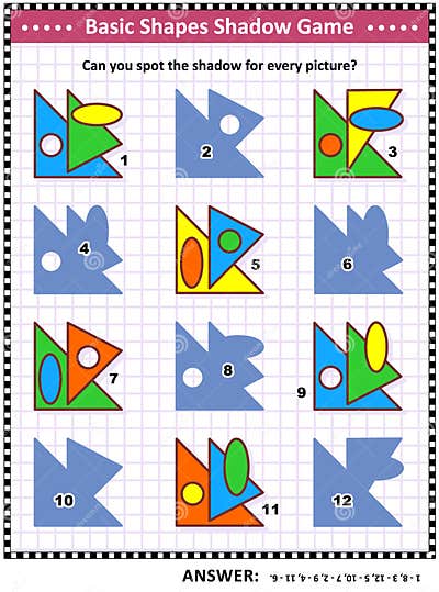 Basic Shapes Learning and Practice Math Visual Puzzle Stock Vector ...